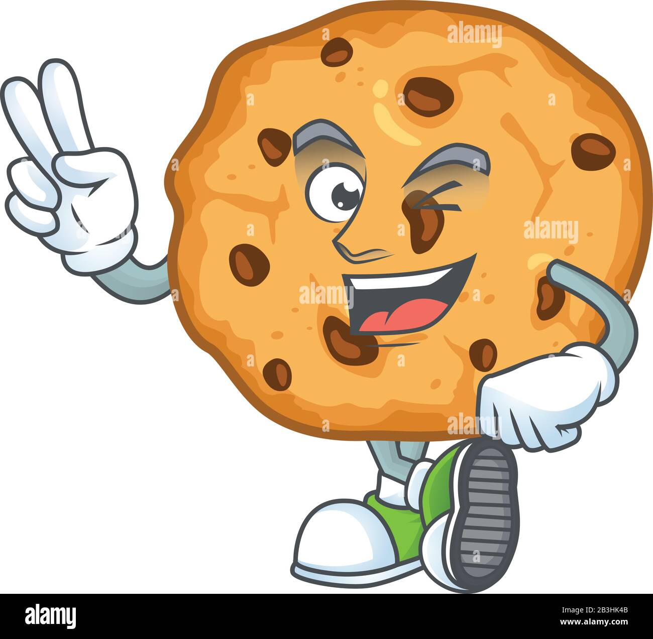 Cute cartoon mascot picture of chocolate chips cookies with two fingers ...