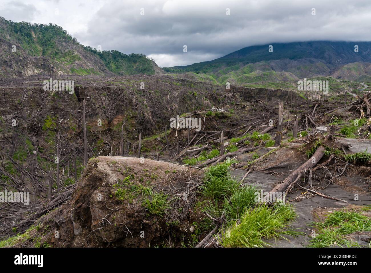 Slopes of Mount Merapi damaged by erosion and eruption, Central Java ...