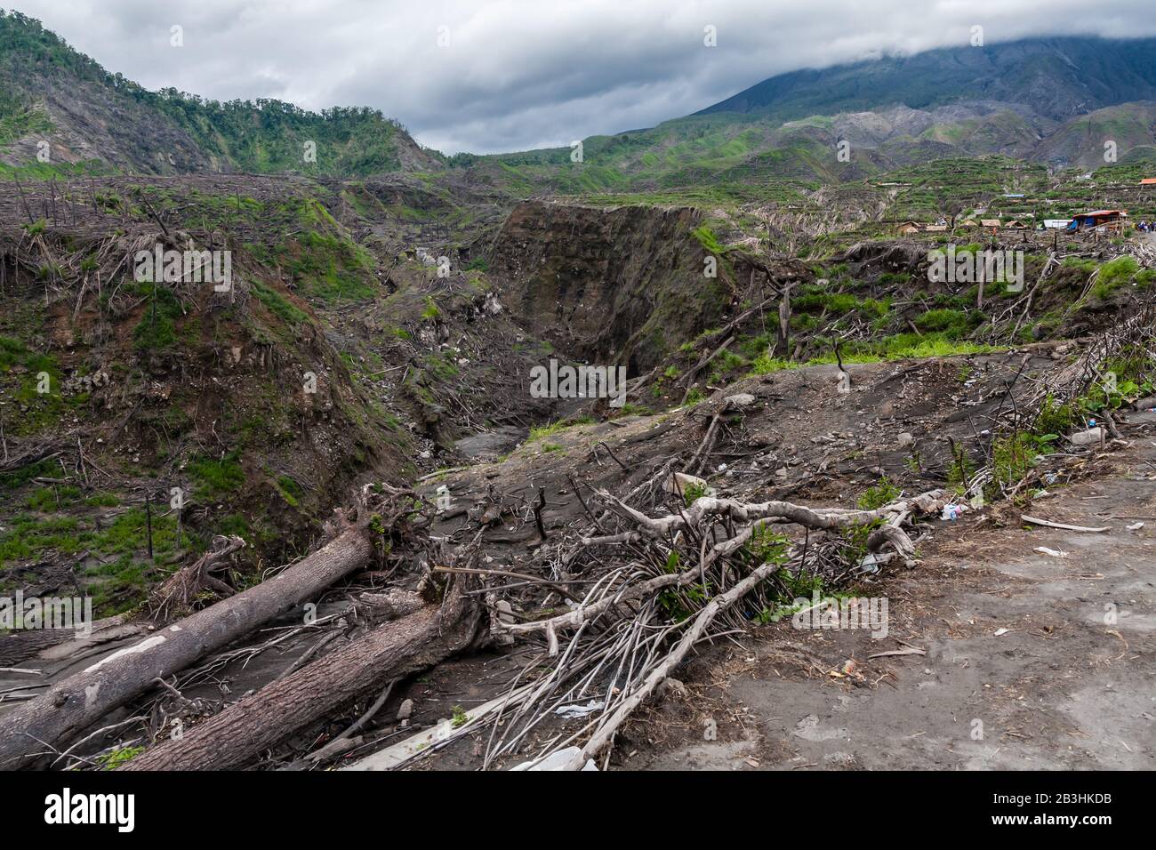 Slopes of Mount Merapi damaged by erosion and eruption, Central Java ...