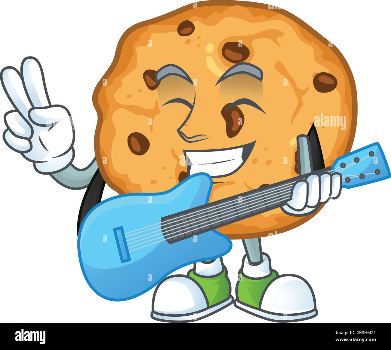 A cartoon character of chocolate chips cookies playing a guitar Stock ...