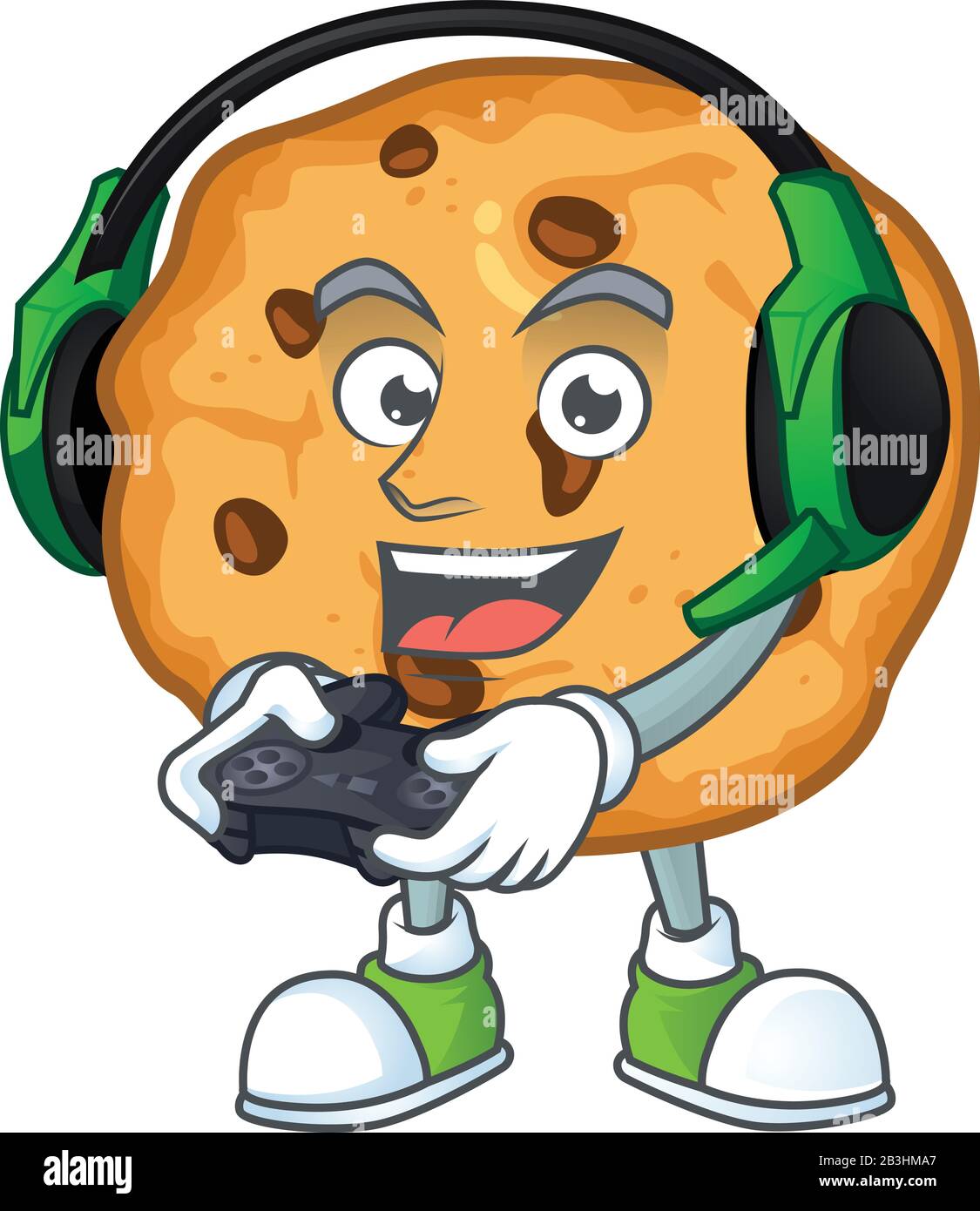 Chocolate chips cookies cartoon picture play a game with headphone and ...
