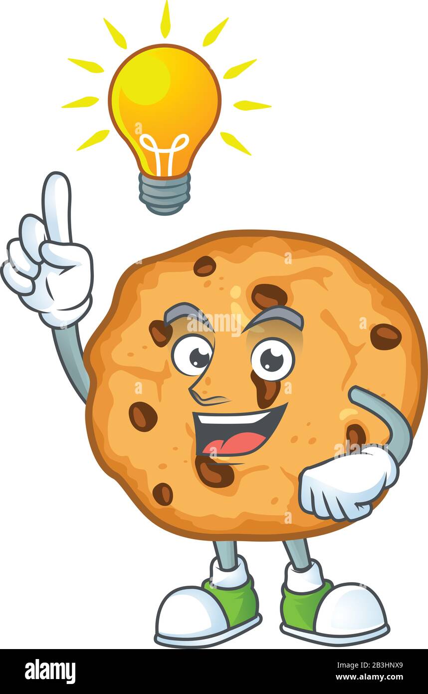 Smart chocolate chips cookies cartoon character has an idea Stock ...