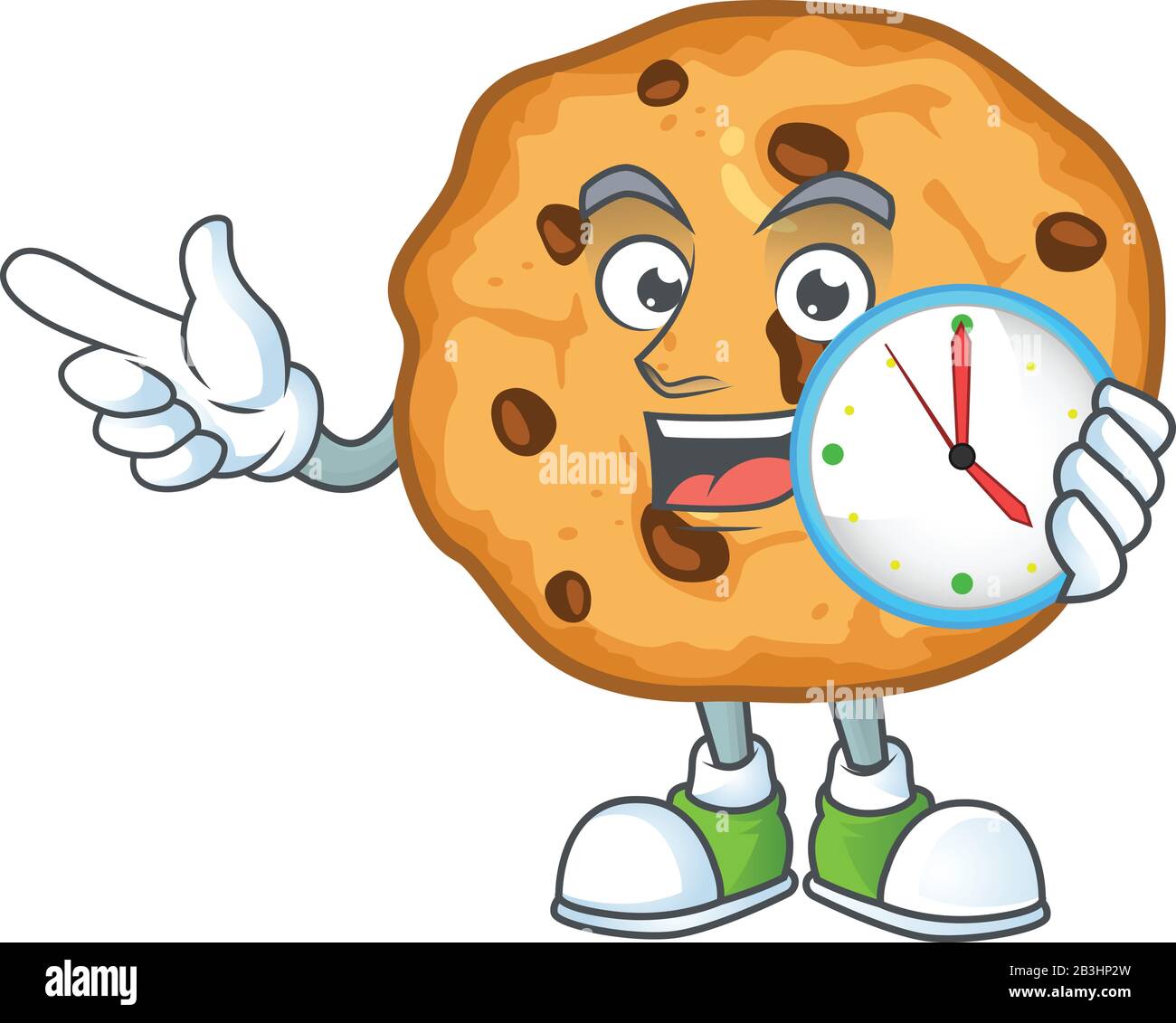 Chocolate chips cookies cartoon character style with a clock Stock ...