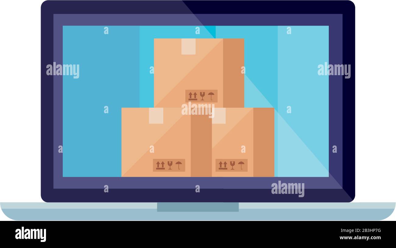 delivery boxes inside laptop vector design Stock Vector Image & Art - Alamy