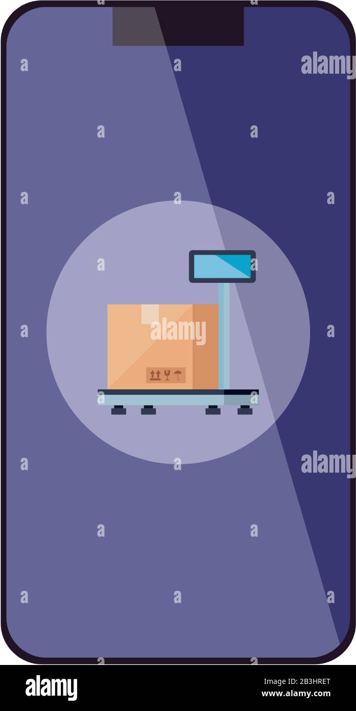 Isolated delivery box over scale inside smartphone vector design Stock ...