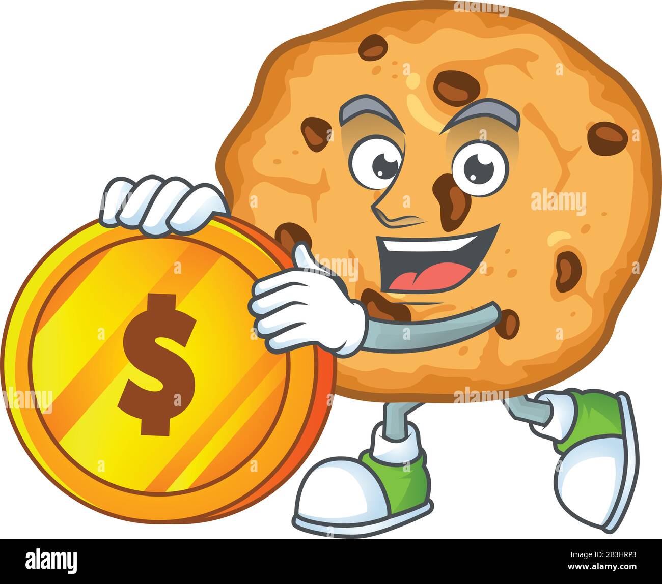 an elegant chocolate chips cookies mascot cartoon design with gold coin ...
