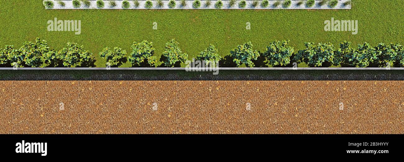 garden and ground fence top view. 3d rendering Stock Photo - Alamy