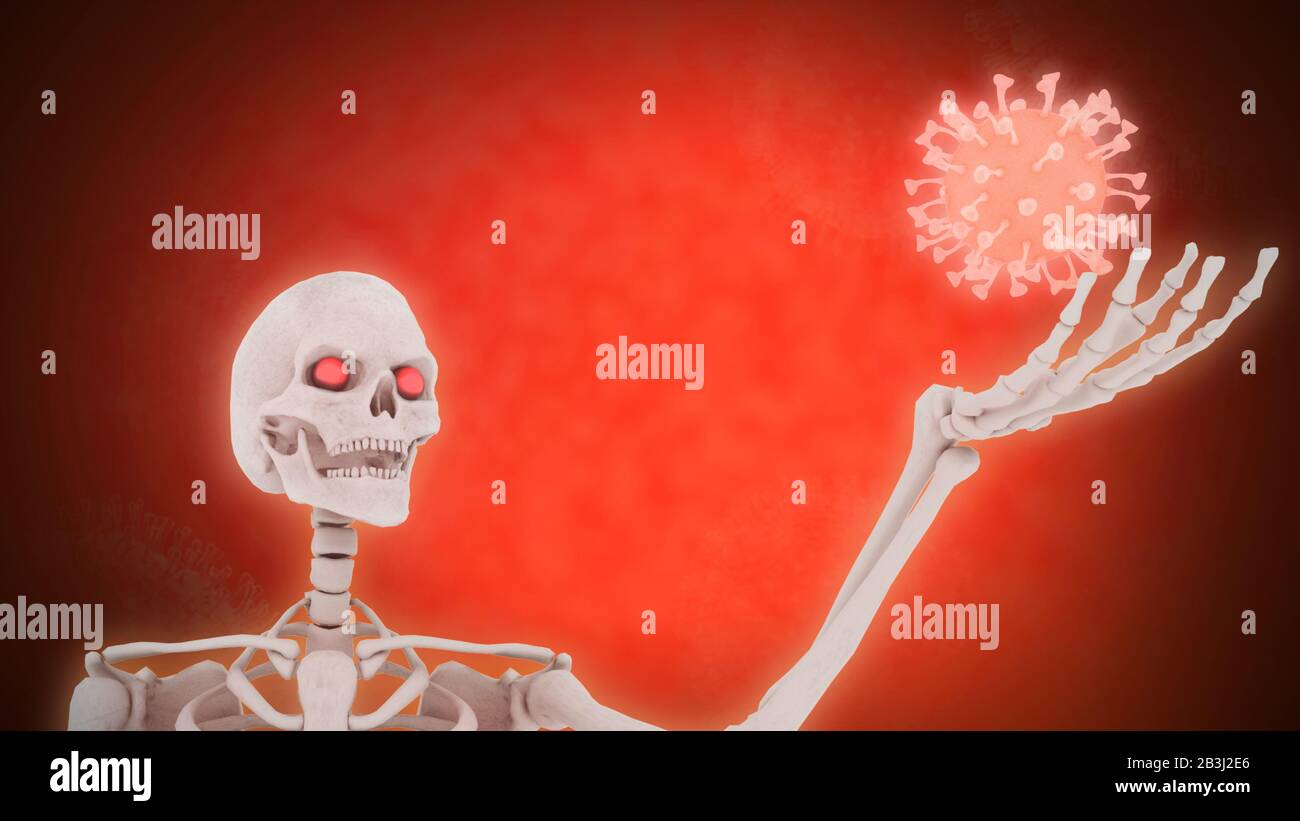 skeleton representing the danger of death, raises the dangerous corona ...