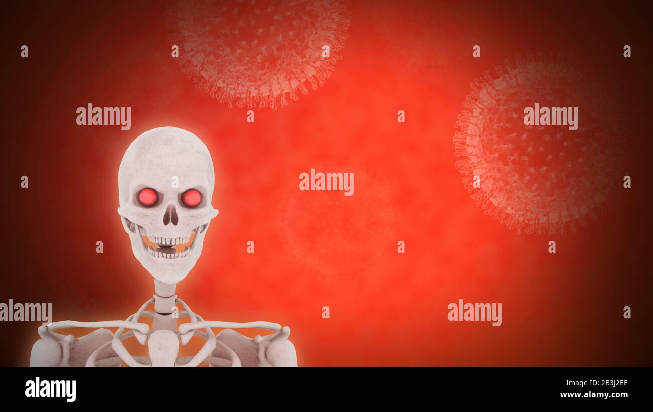skeleton representing the danger of death, raises the dangerous corona ...