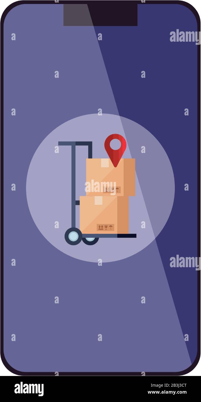 boxes over cart gos mark and smartphone vector design Stock Vector ...