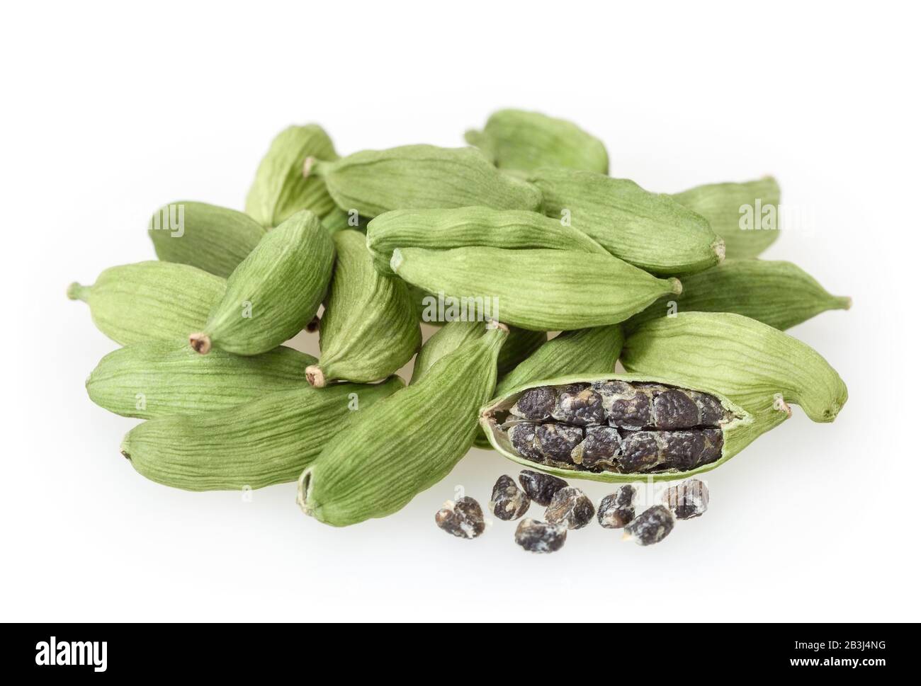 Green cardamon pods isolated on white background Stock Photo - Alamy