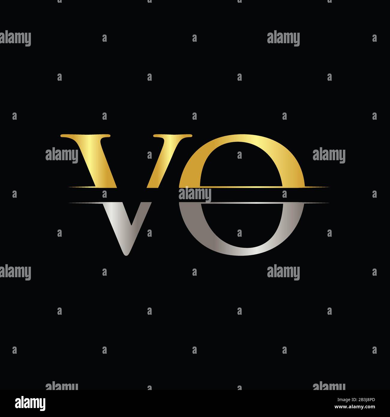 Creative Letter VO Logo Vector Template With gold and Silver Color. VO ...