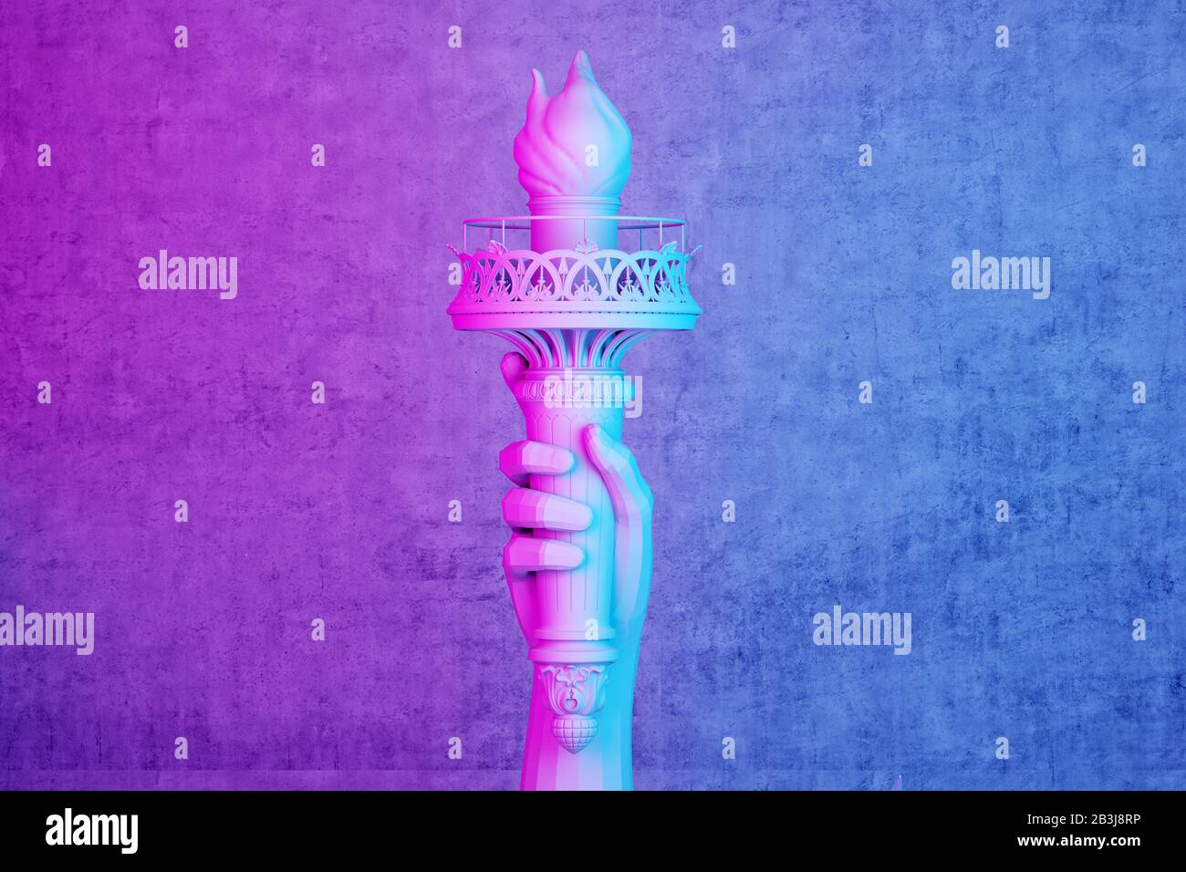 statue of liberty torch in pink blue lighting. 3d rendering Stock Photo ...