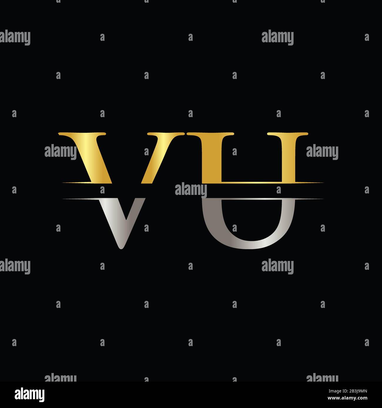 Creative Letter VU Logo Vector Template With gold and Silver Color. VU ...