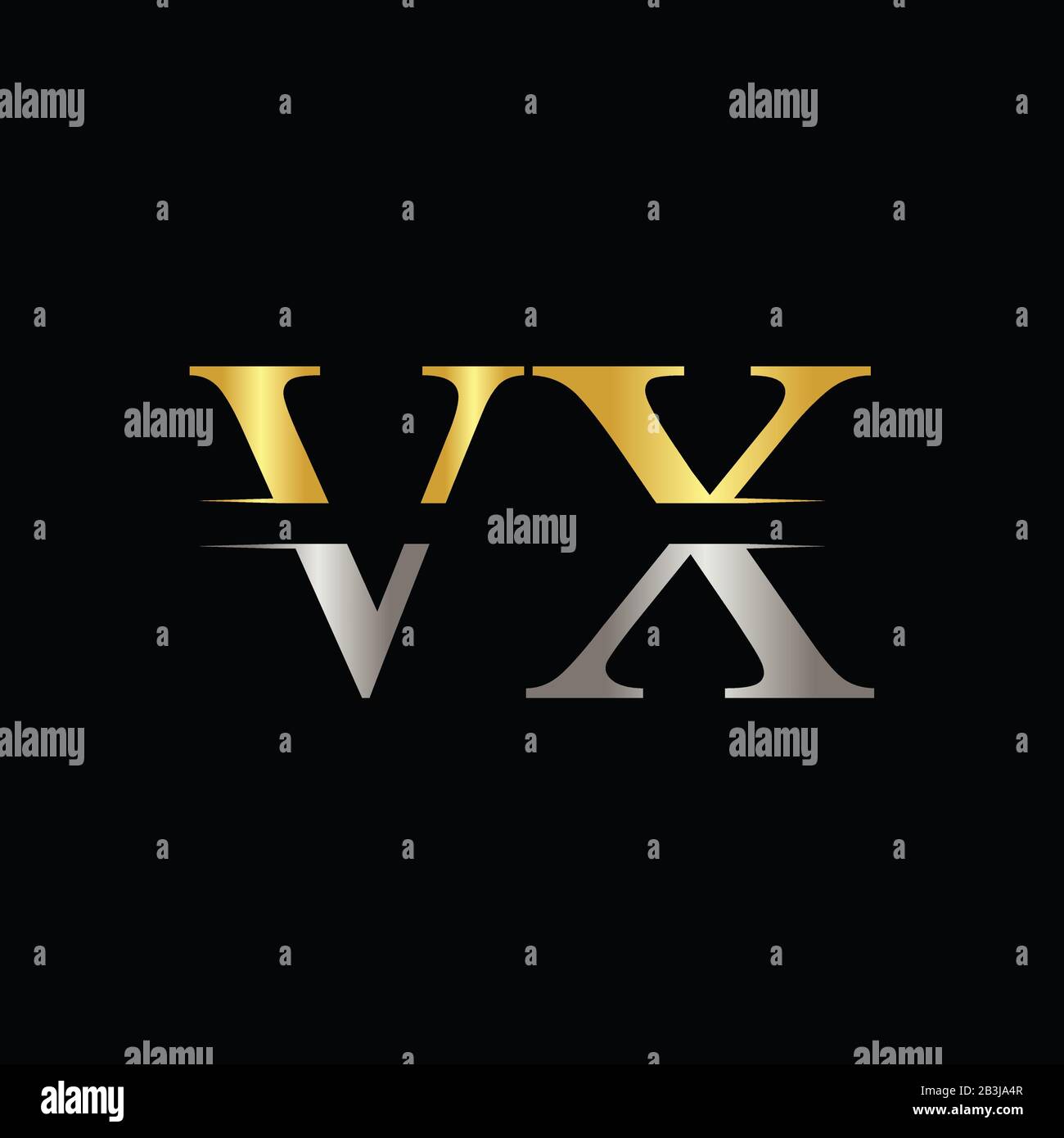 Creative Letter VX Logo Vector Template With gold and Silver Color. VX ...