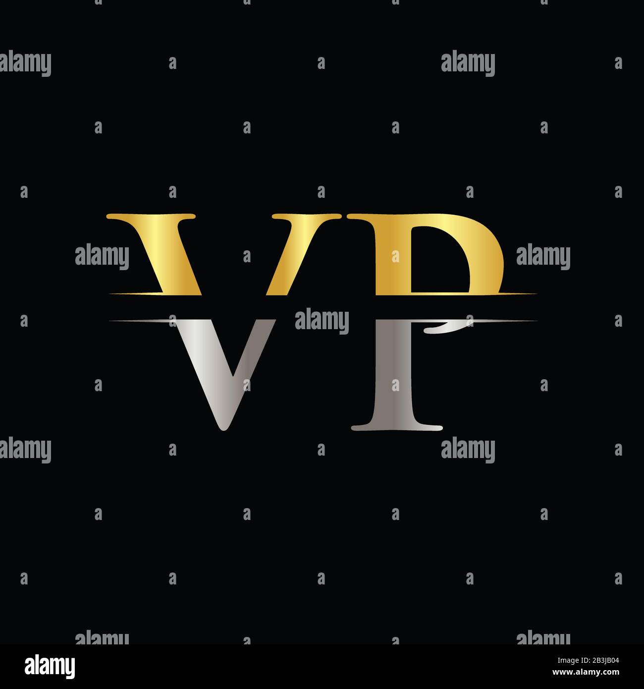 Creative Letter VP Logo Vector Template With gold and Silver Color. VP ...