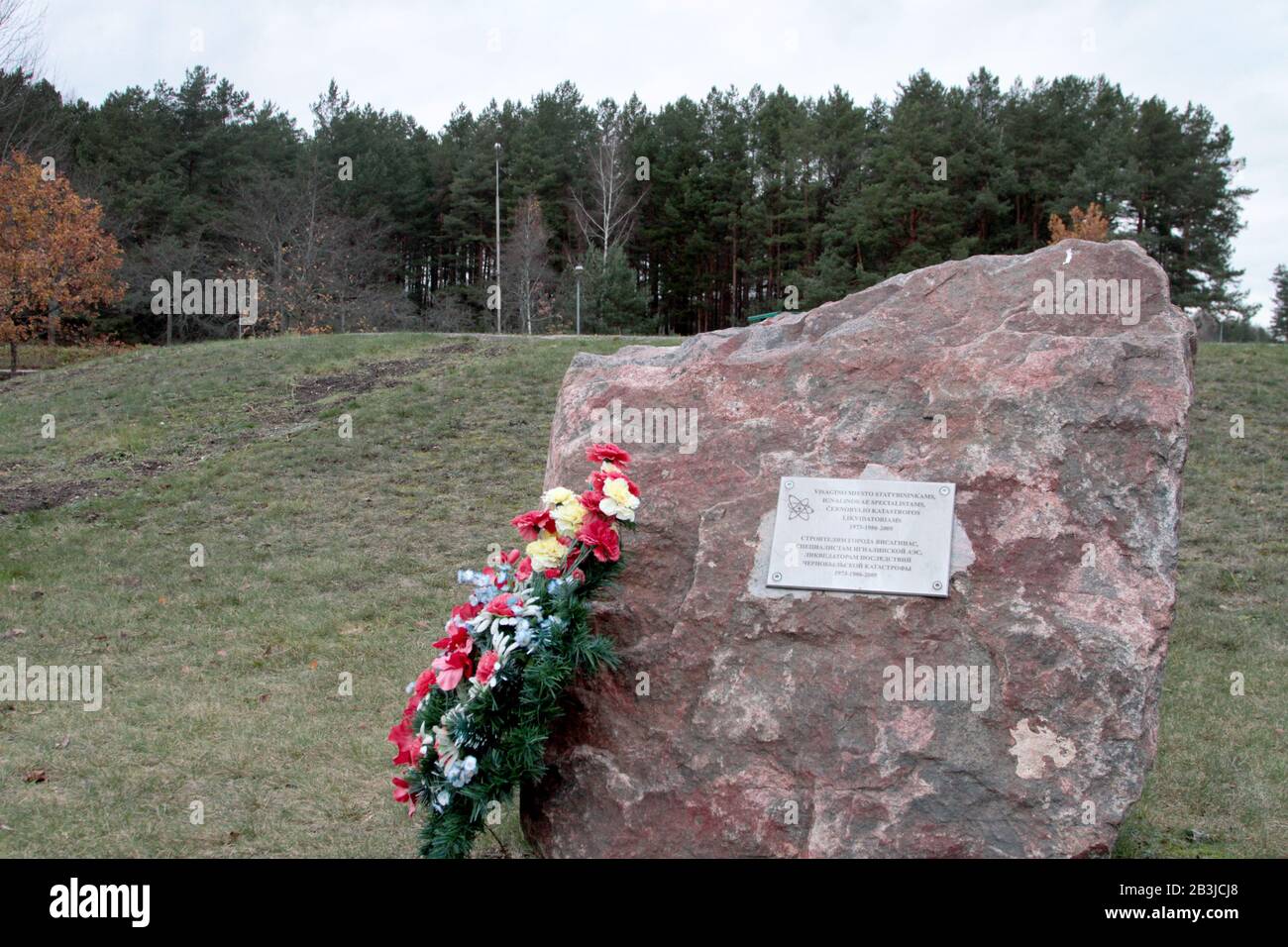 07 November 2019, Lithuania, Visaginas: Memorial stone with the ...