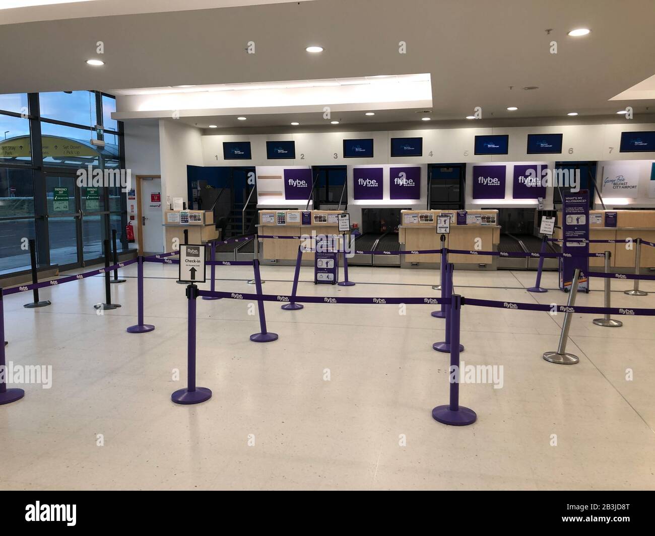 Unmanned check-in desks at Belfast Airport as Flybe, Europe's biggest ...