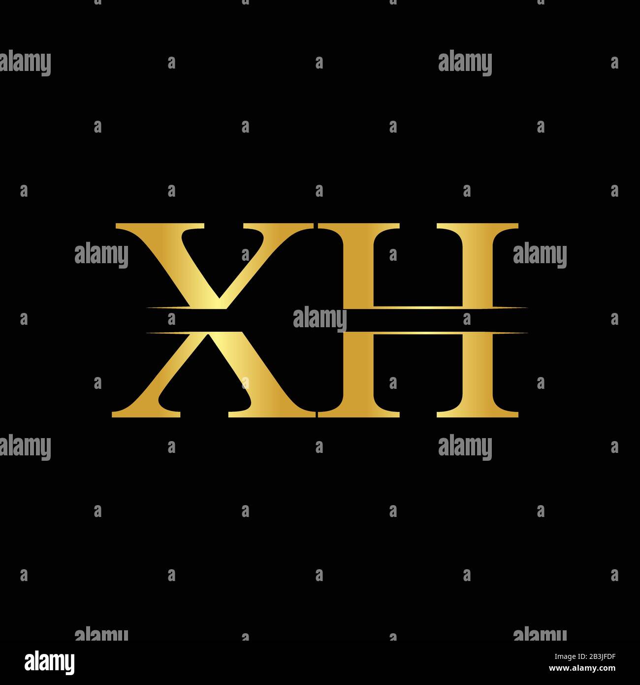 Creative Letter XH Logo Vector With Gold Color. Abstract Linked Letter ...