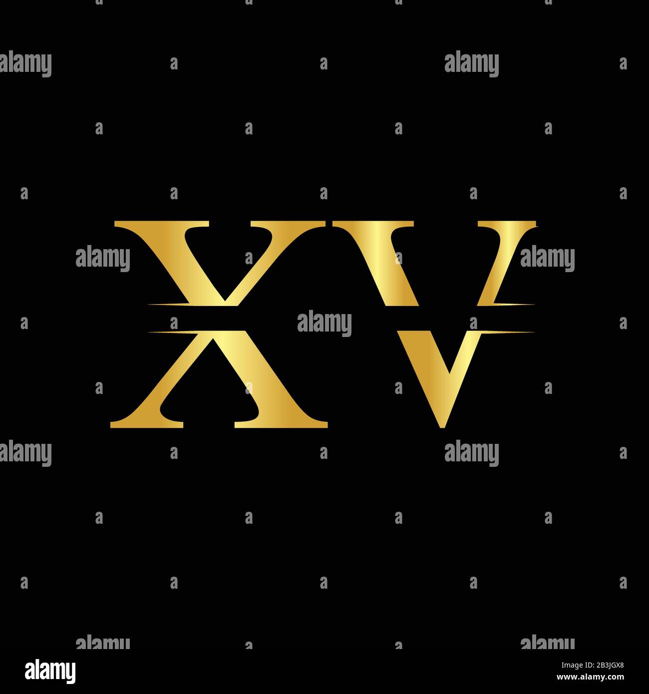 Creative Letter XV Logo Vector With Gold Color. Abstract Linked Letter ...