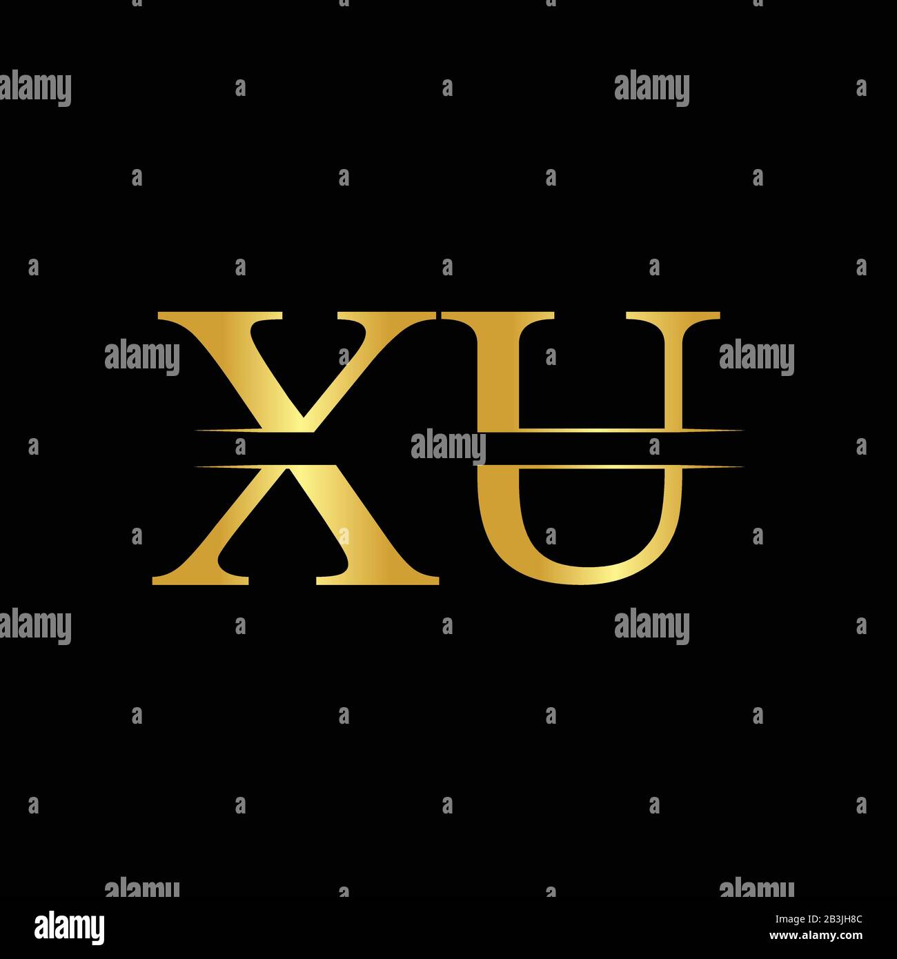 Creative Letter XU Logo Vector With Gold Color. Abstract Linked Letter ...