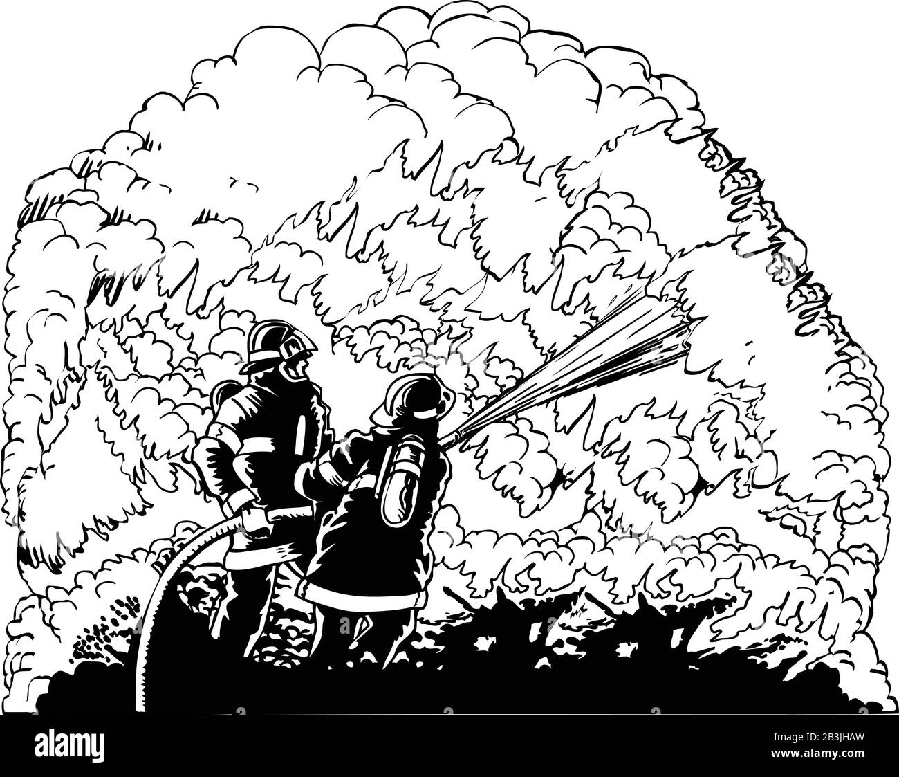 Firefighters Battling a Fire Vector Illustration Stock Vector Image ...