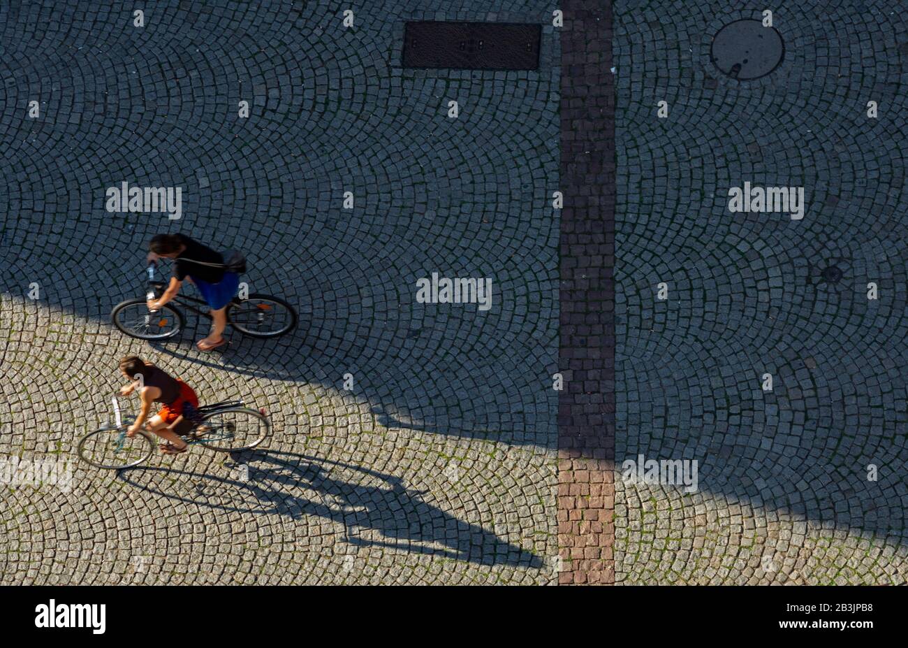 Aerial view of people riding cycles on the streets of France Stock ...