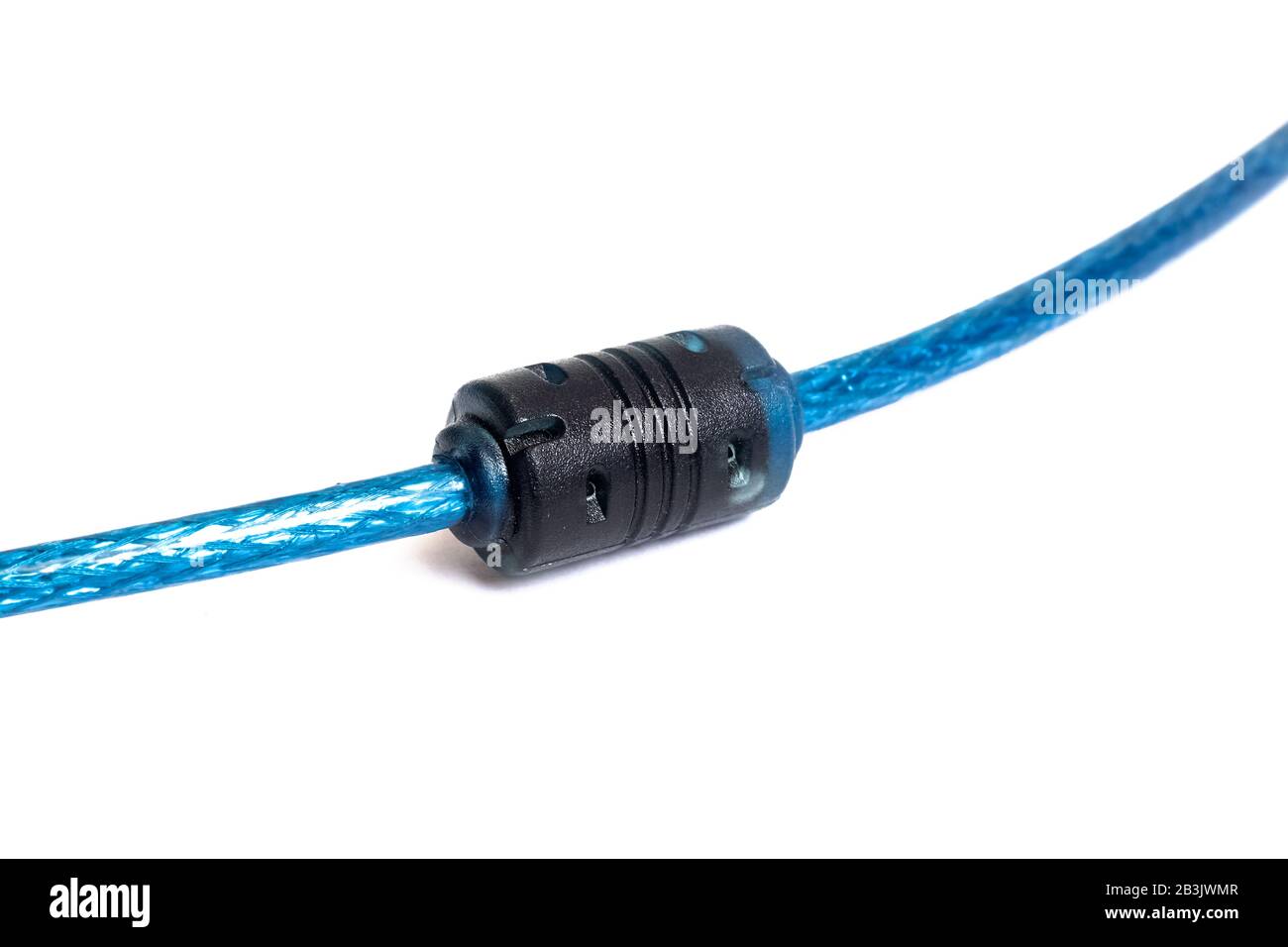 Interference filter on a blue wire isolated on white background Stock ...