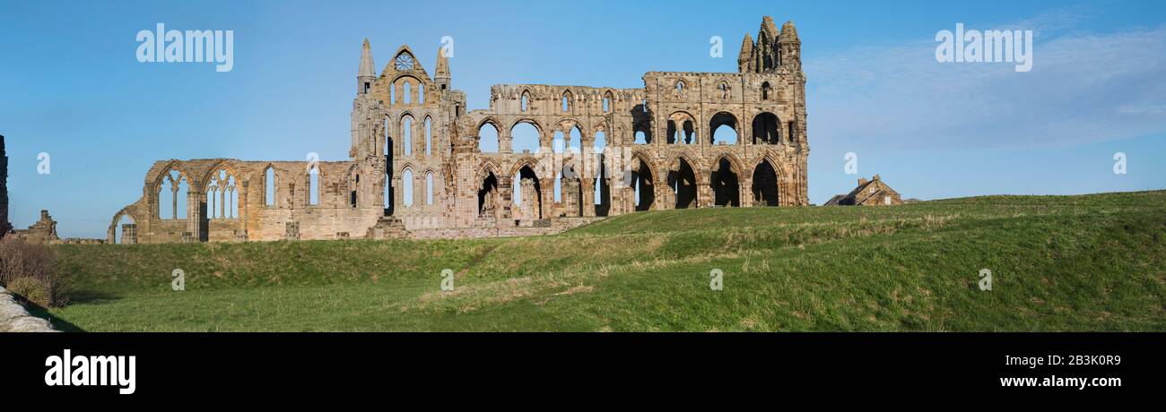 Remains of an ancient english abbey ruins with gothic architecture in ...