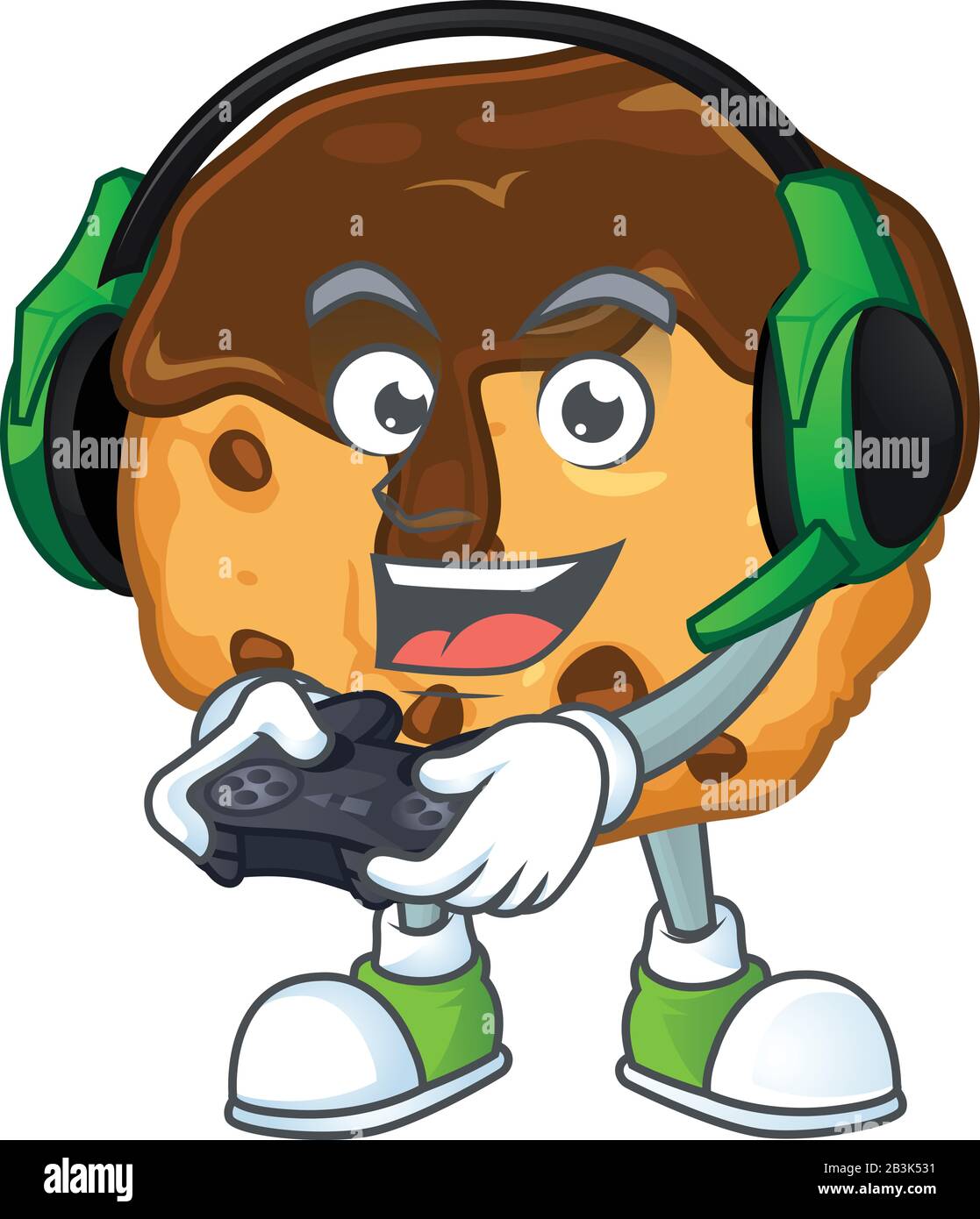 Chocolate chips with cream cartoon picture play a game with headphone ...