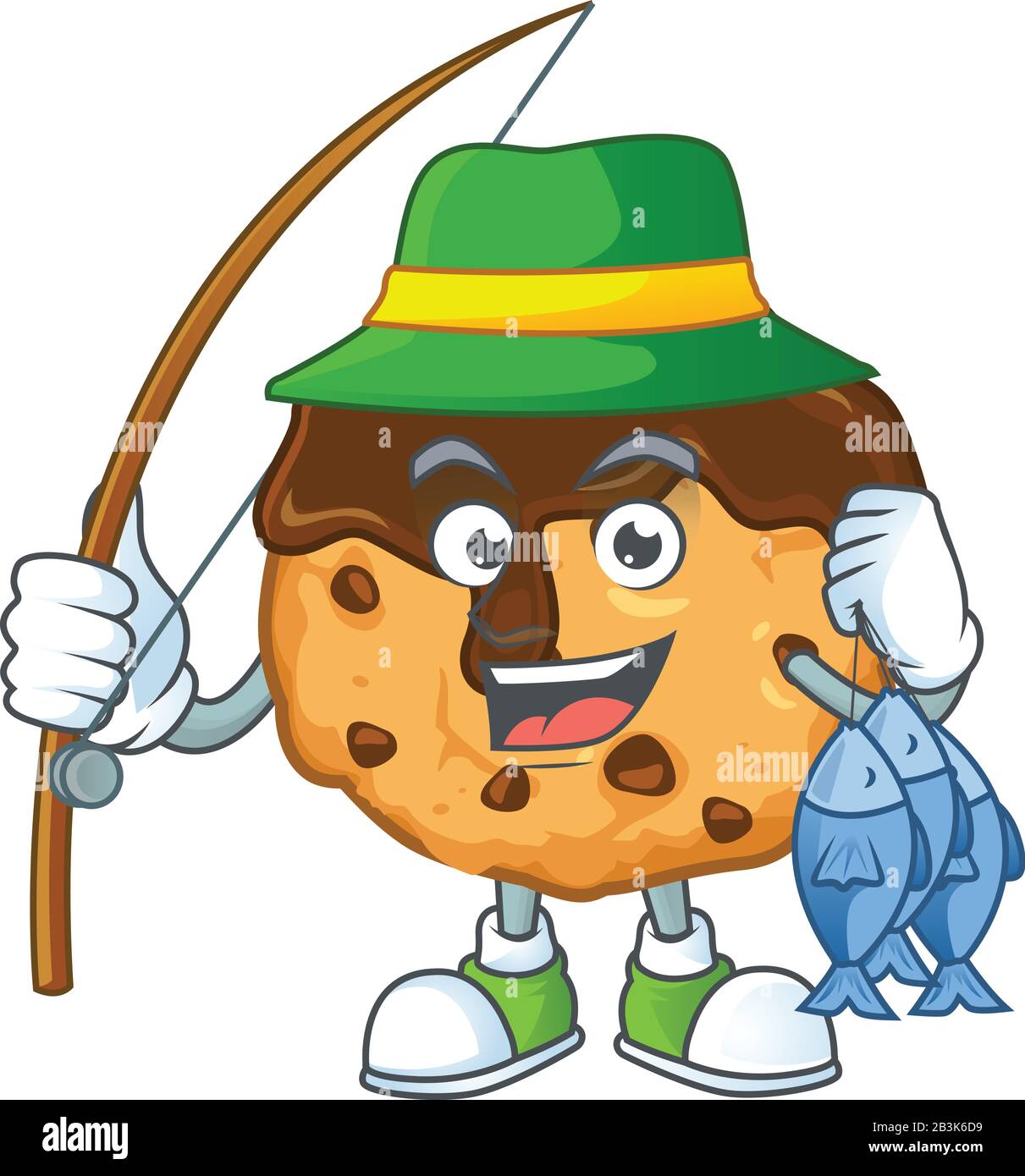 A mascot design of Fishing chocolate chips with cream with 3 fishes ...