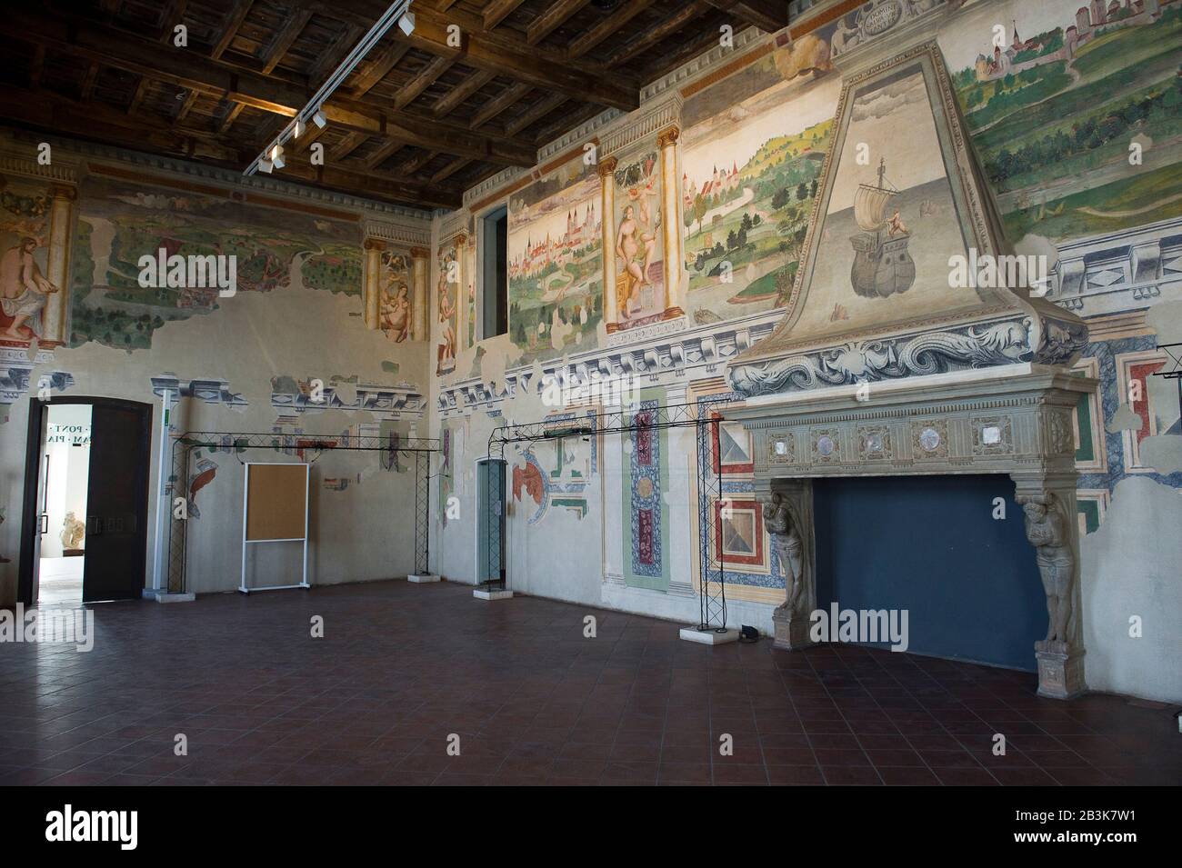 taly, Lombardy, Melegnano - Medieval Medici castle, imposing fireplace ...