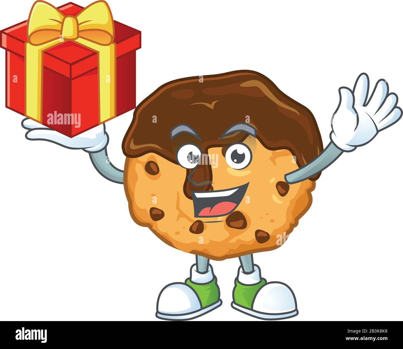 cartoon character of chocolate chips with cream with a box of gift ...