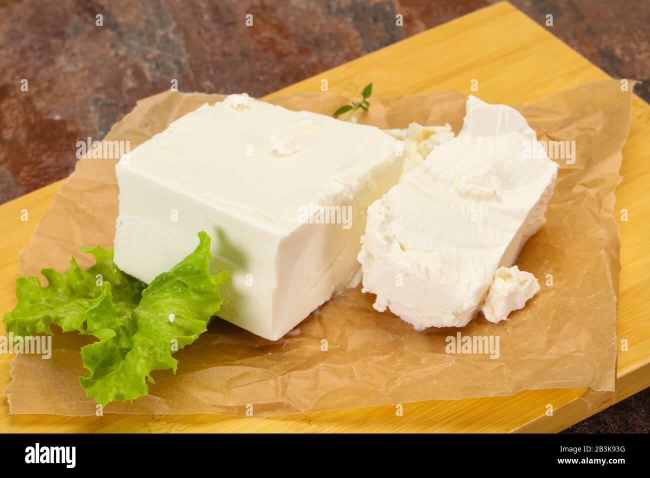 Greek traditional Feta soft cheese in the plate Stock Photo - Alamy