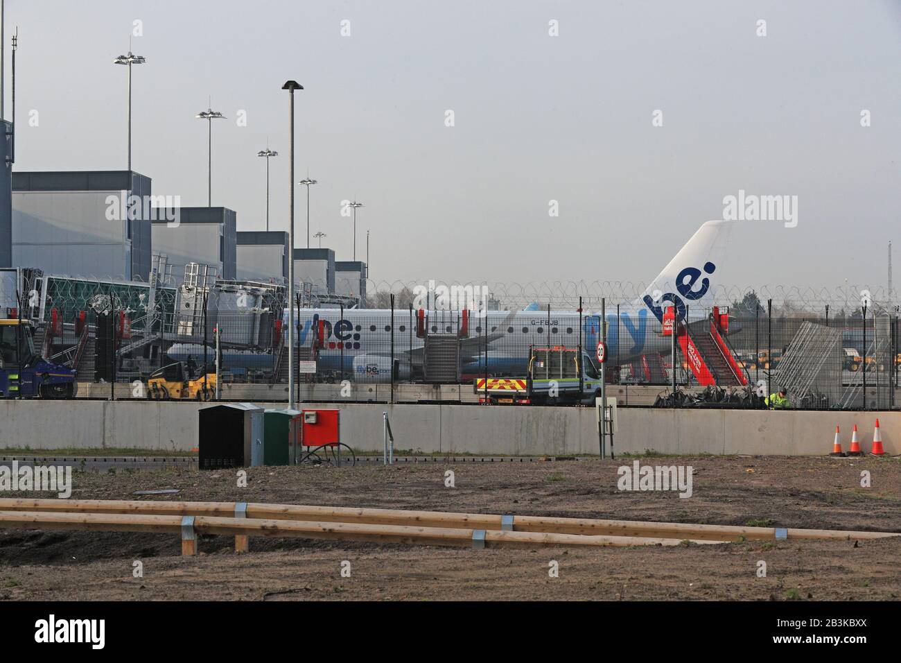A Flybe plane parked up at Manchester Airport, as Flybe, Europe's ...