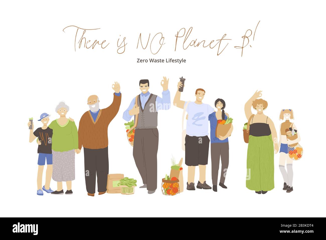 Group of happy joyful people holding zero waste products in hands ...