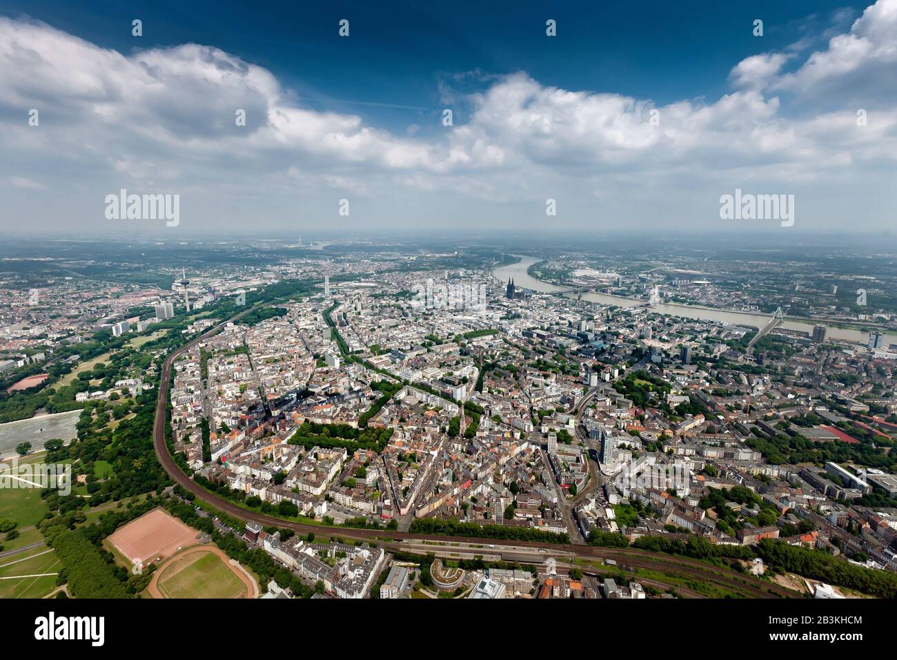 Aerial photo of Cologne Germany in summer with sun taken from a ...