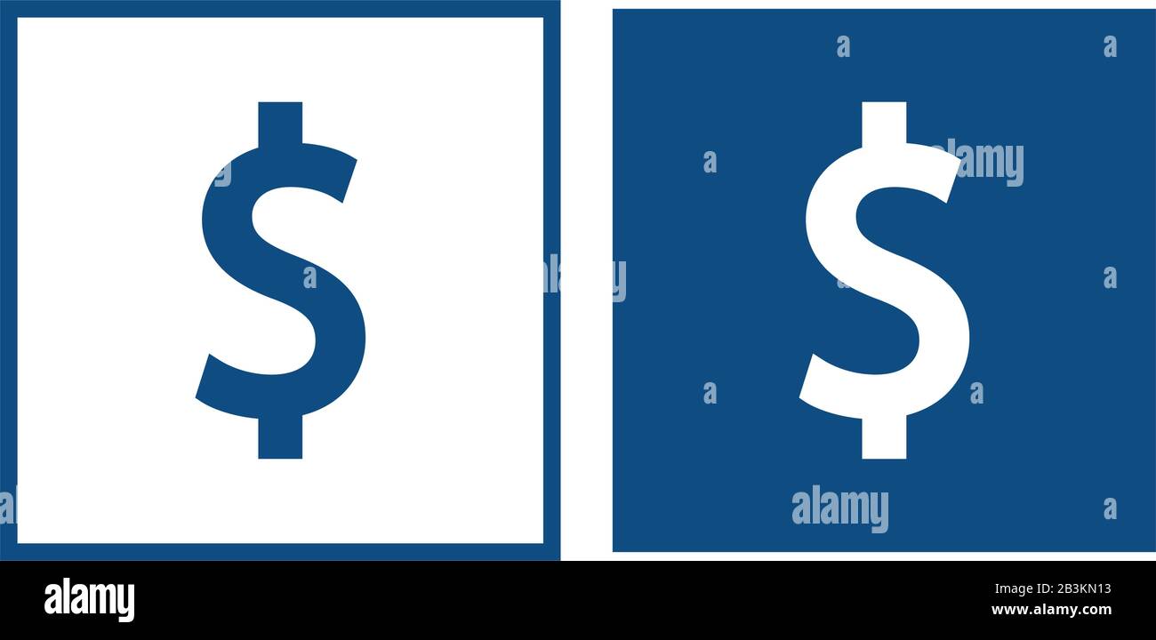 Drawn money. The symbol is located in a square frame. Vector blue icons ...