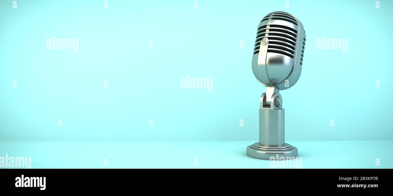 microphone on blue background 3d rendering Stock Photo - Alamy