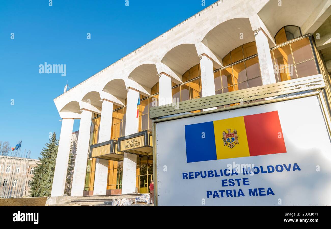The Palace of the Republic building in Chisinau with Moldovian Flag in ...