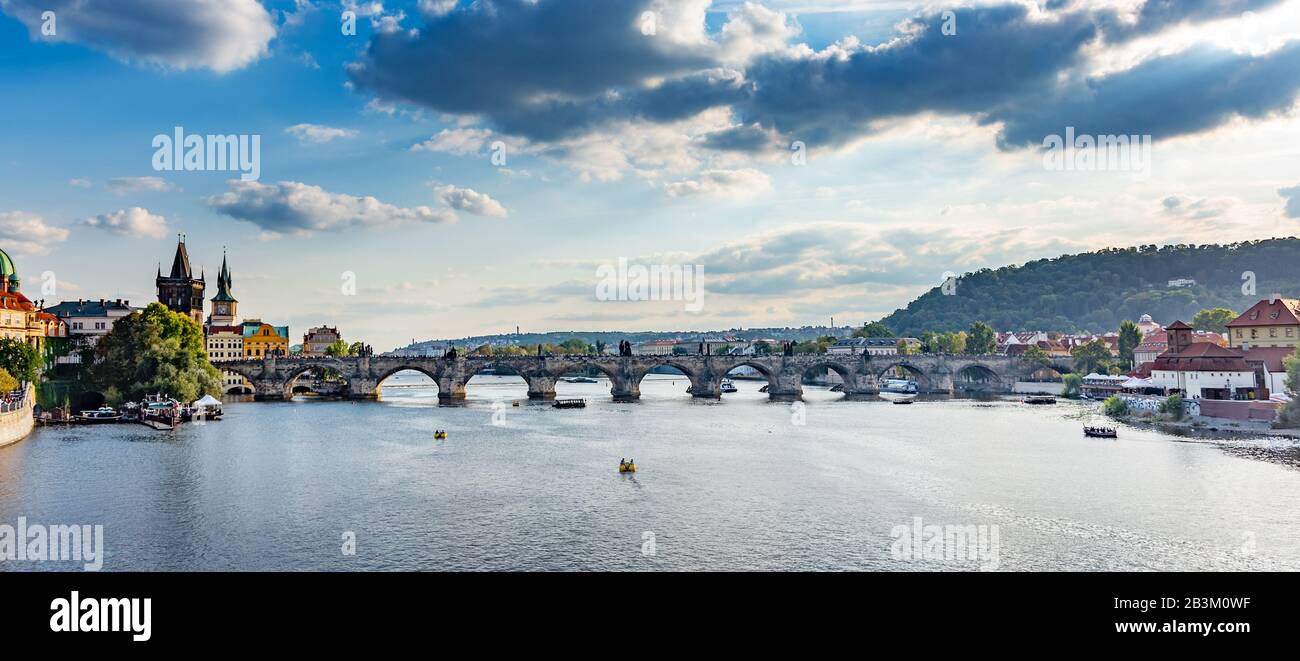 View of the city and the Vltava River in Prague, the capital of the ...