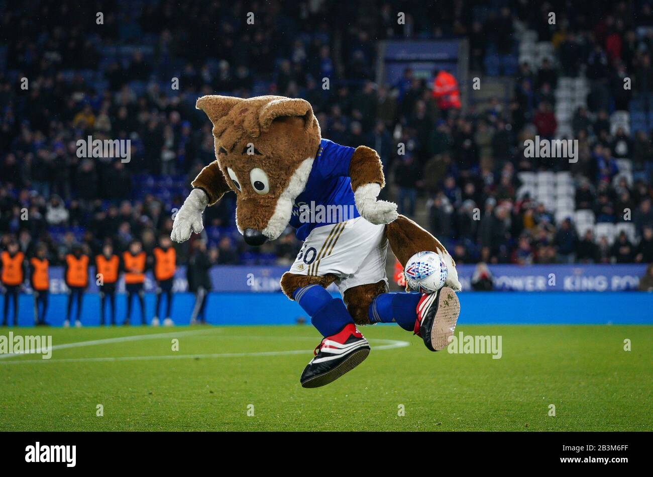 Leicester, UK. 04th Mar, 2020. Filbert the Fox (Leicester City mascot ...