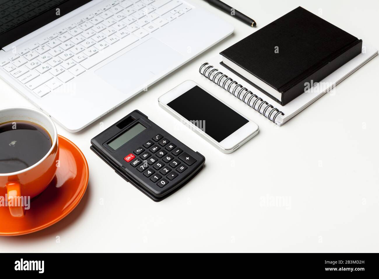 office working desk top view. creative photo Stock Photo - Alamy