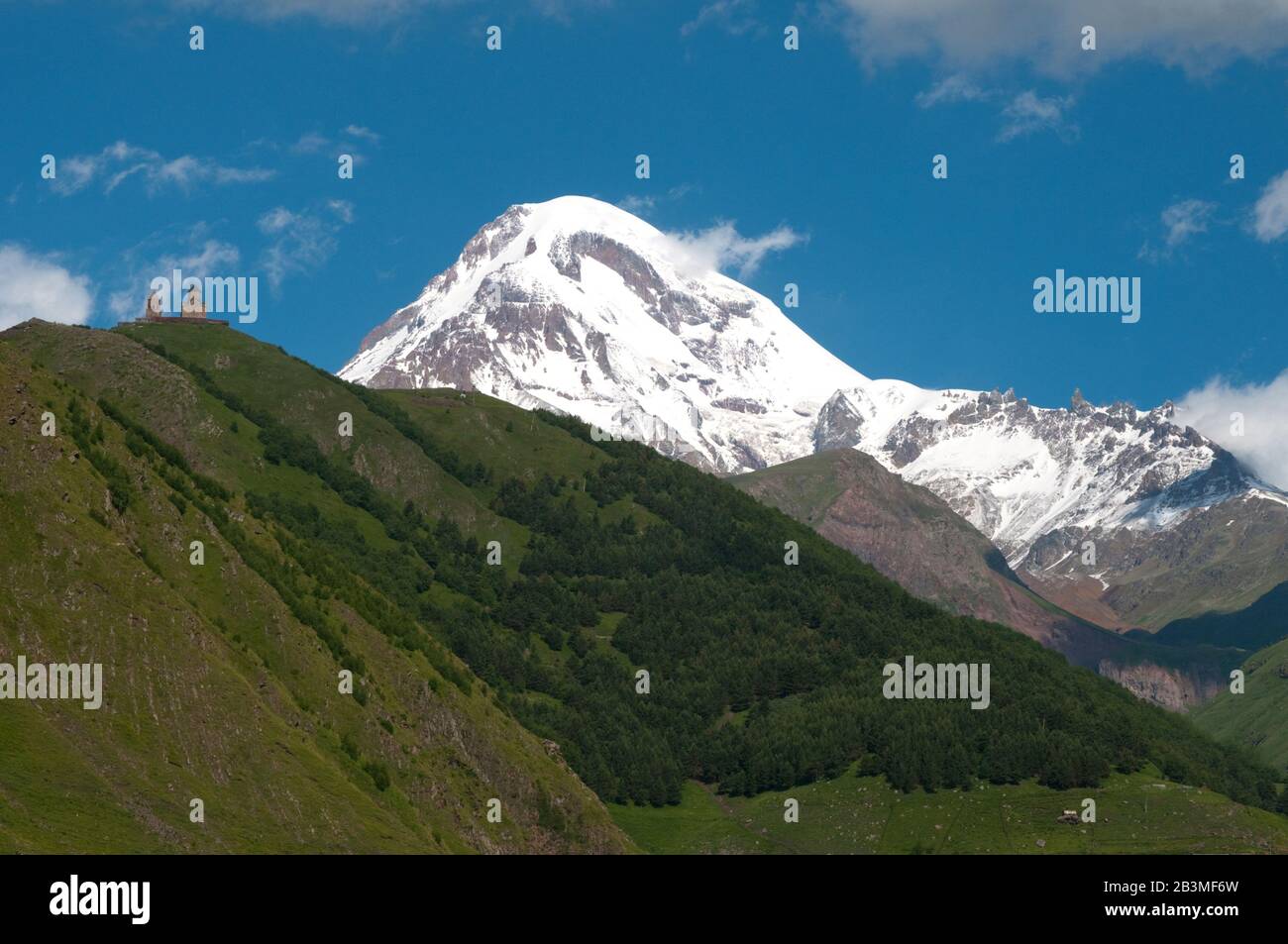 Mount Kazbek is one the highest peak in the Caucasus Mountains. The ...