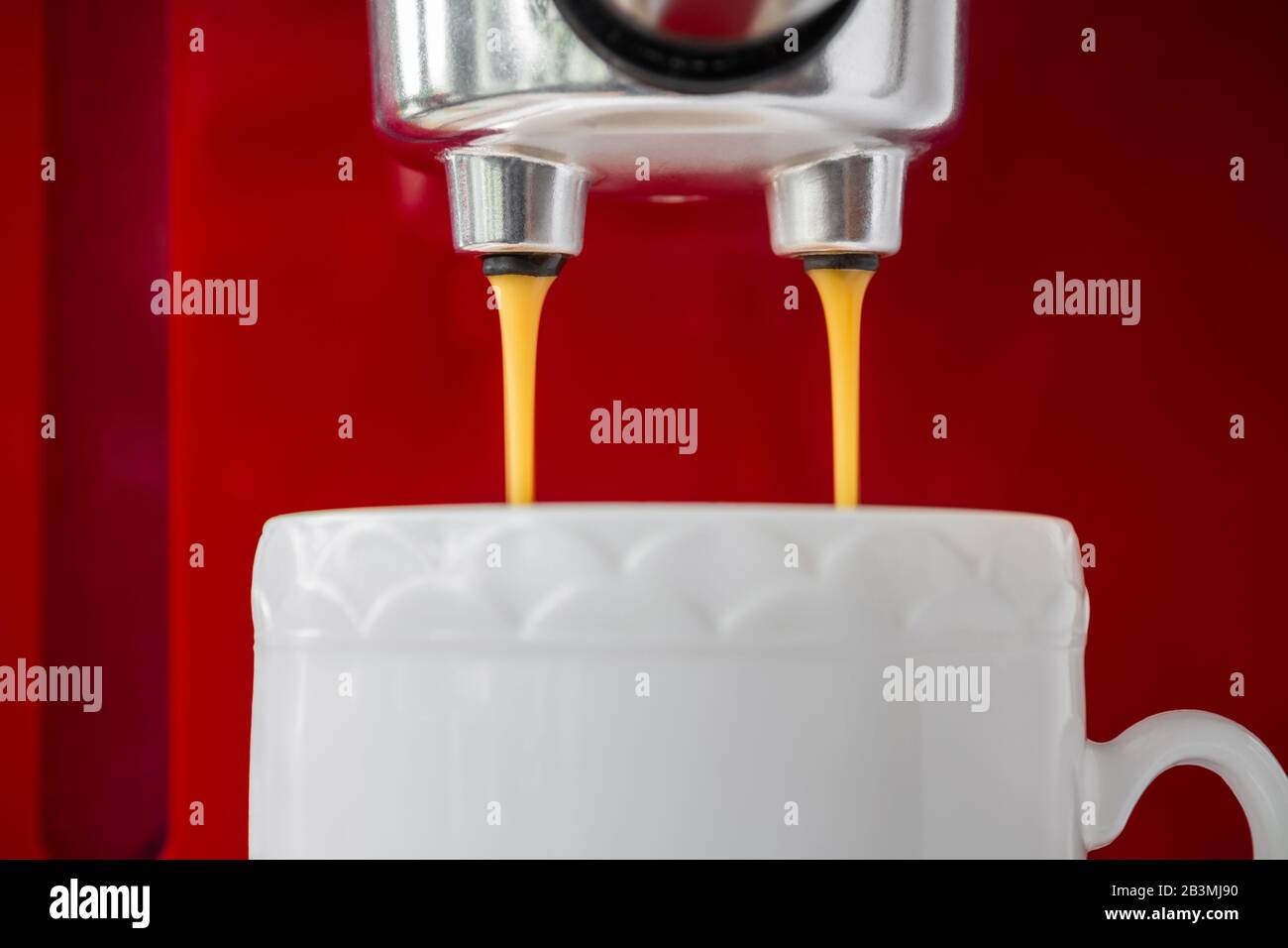 Process of making single espresso using espresso machine. Closeup ...