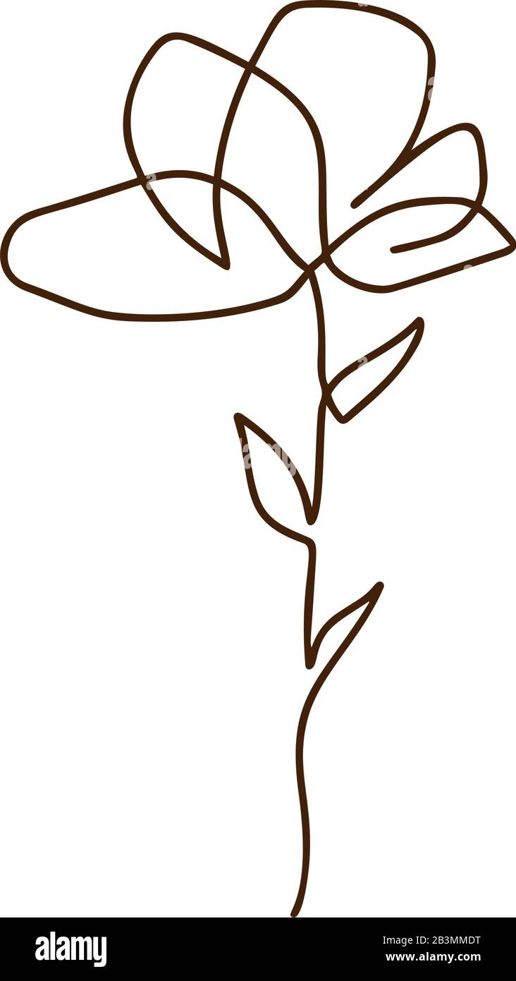Flower Vector One Line Art Logo Minimalist Contour Drawing Monoline