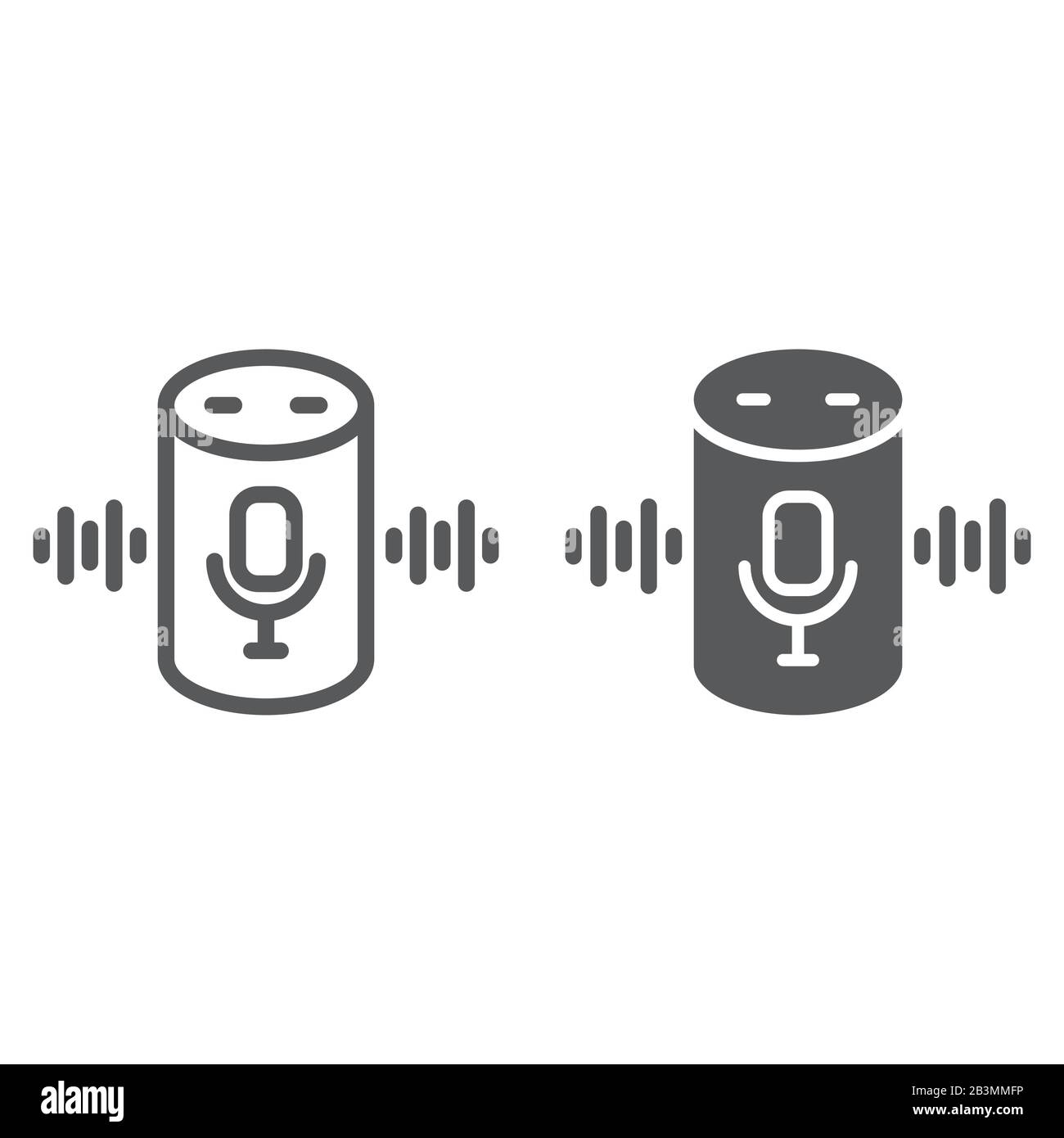 Voice assistant line and glyph icon, technology and voice control, smart speaker sign, vector ...