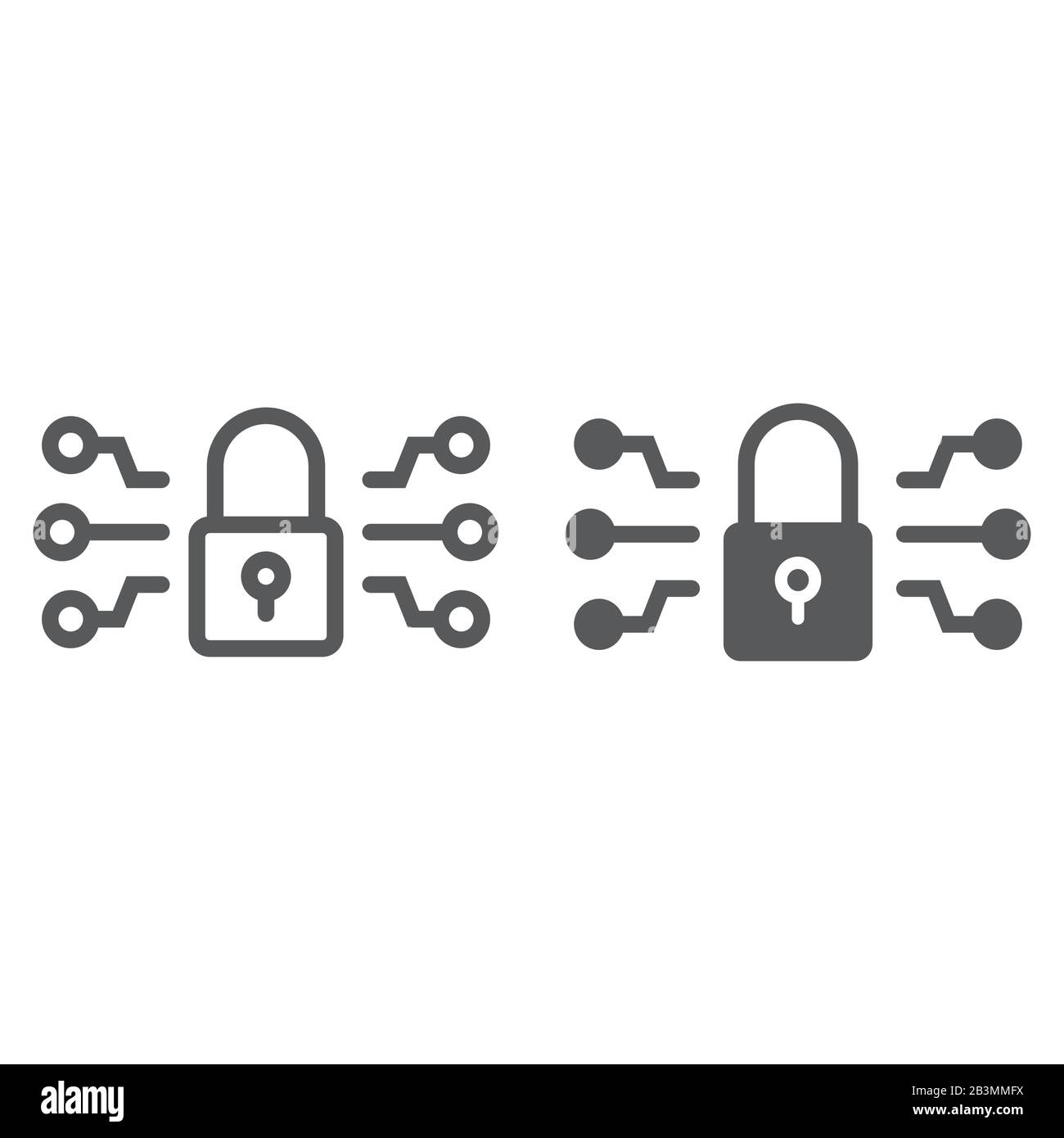 Cyber security line and glyph icon, technology and protection, padlock ...