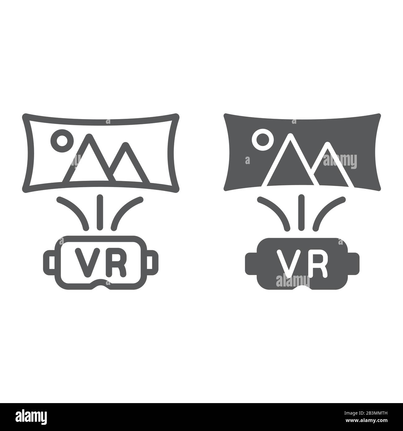 Virtual reality line and glyph icon, technology and vr, vr glasses sign ...