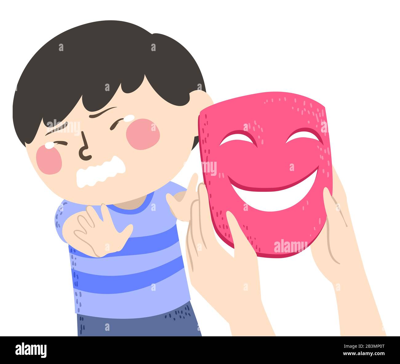 Illustration of a Kid Boy Saying No and Being Scared of Wearing a Mask ...
